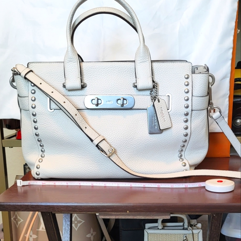 Coach White Pebbled Swagger 33 Satchel Bag - Gem